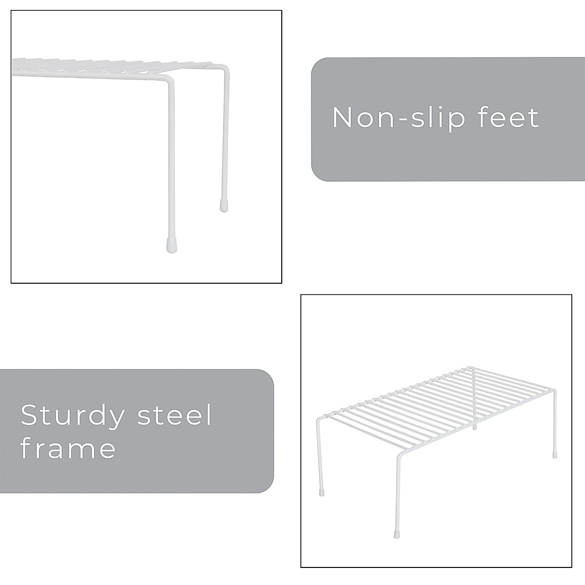 Smart Design Classic Storage Shelf – Set of 6, Large (8.5 x 16 in.), White – Sturdy Steel Pantry Organizer with Rust-Resistant Finish and Non-Slip Feet for Easy Home Organization and Storage