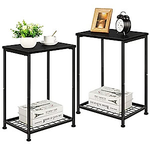 DOMYDEVM Nightstand Black Set of 2, Modern Side End Table, 2 Tier Small Bedside Desk with Storage Shelf for Bedroom Living Room Farmhouse, Printer Table Computer Tower Stand for Office Under Desk