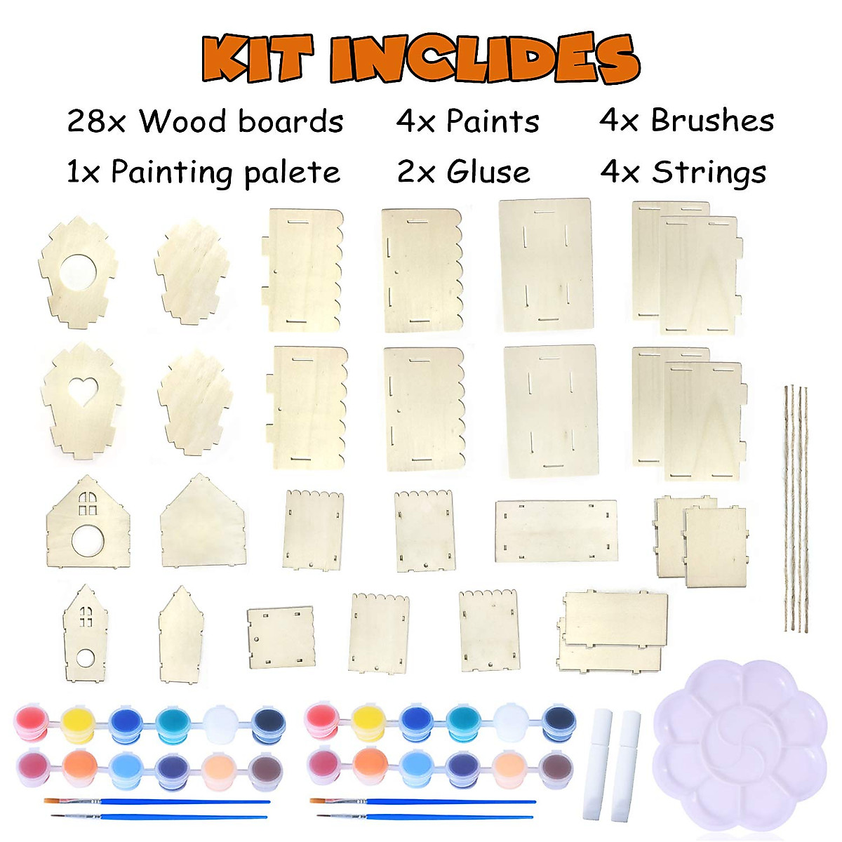 hapray 4 Pack Bird House Crafts for Kids Ages 5-8 8-12, Buildable DIY Birdhouse Kit for Children to Build, 3+ Summer Arts and Craft Projects with Paint, Boy Girl Gift Christmas