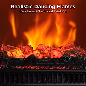 TURBRO Eternal Flame EF23-LG Electric Fireplace Logs, 23" Remote Control Fireplace Insert Log Heater, Realistic Lemonwood Ember Bed, Thermostat, Timer, 1400W Black