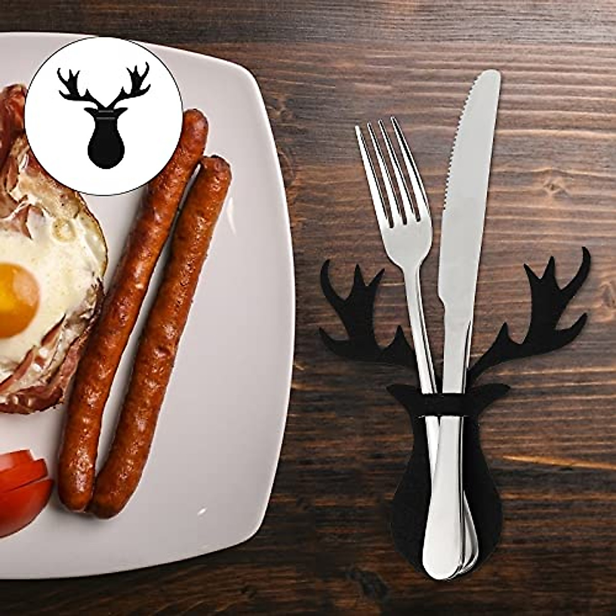 8PCS Xmas Elk Head Cutter Fork Bag Christmas Tableware Cover Decoration Decor for Celebration Party