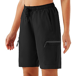 URBEST Women's Hiking Cargo Shorts Quick Dry Lightweight Summer Shorts for Women Outdoor Travel Golf Active with Zipper Pockets Black L