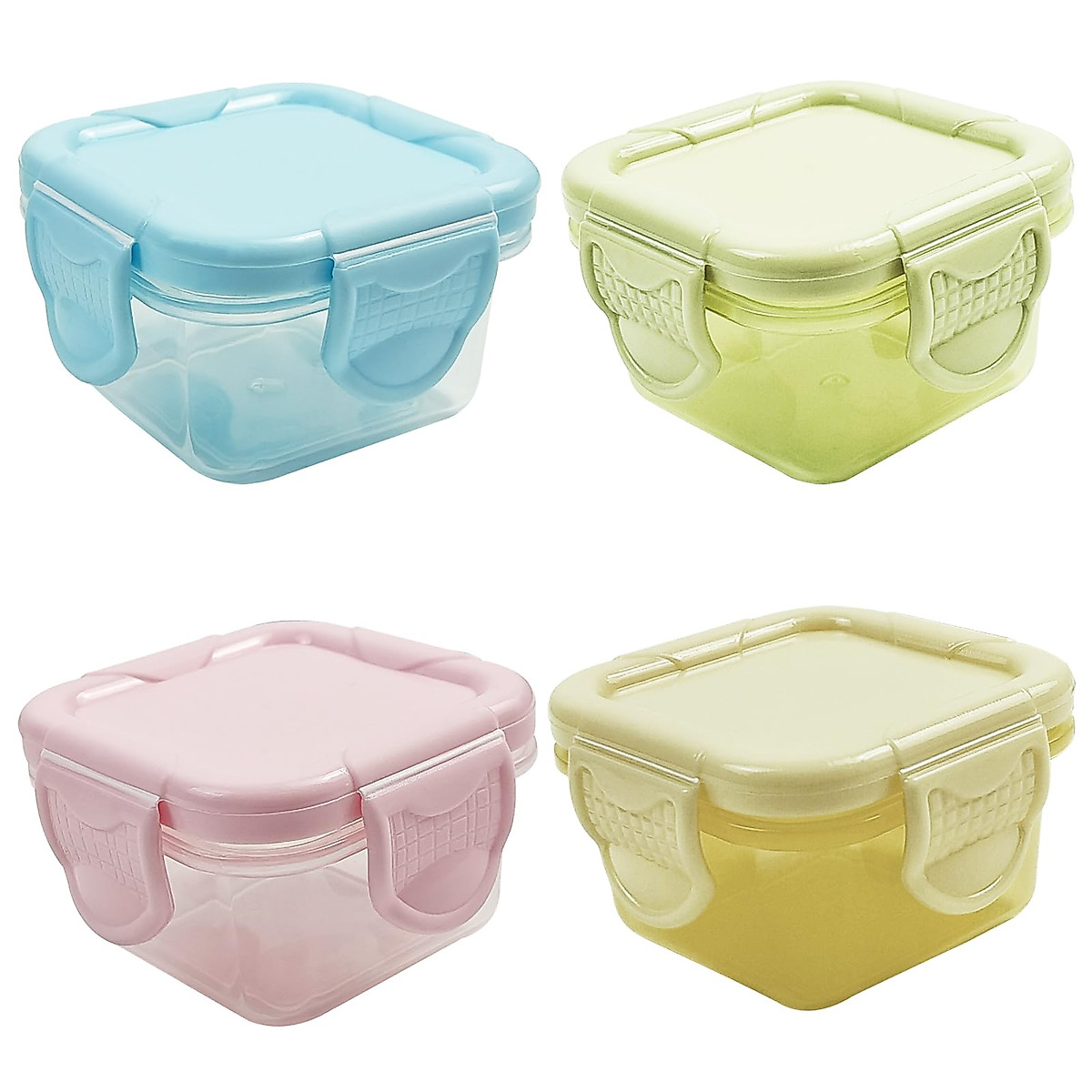 Wensdr 2oz Reusable Plastic Salad Dressing Container to go Set of 4,Small Sauce Cups with Sealing Lids Leak-proof Food Container for Lunch Box