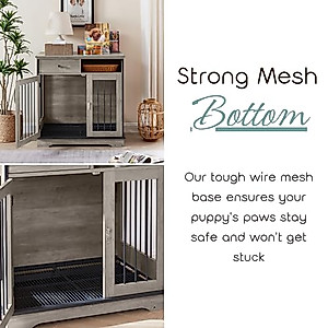 DOSSMBOLA 32'' Wooden Dog Crate Furniture for Medium Small Dogs, Dog Kennel Dog Crate with Pull-Out Tray, Storage Drawer, End Table Dog Cage - Gray