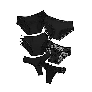 MakeMeChic Women's Sexy 6packs Leopard Print Contrast Lace Cut Out Panty Set Black XL