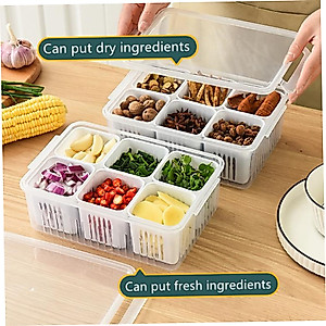 CurcKua Fridge Storage Containers Kitchen Scallion Storage Box 6-in-1 Snackle Box Container with Lid Plastic Reusable Fridge Vegie Fruit Food Fresh-Keeping Drain Box.