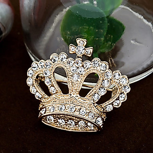 Crystal Rhinestone Princess Queen Crown Brooch Pin Tiara Crown Brooches for Women Crown Tiara for Wedding Party/Banquet/Birthday (Gold)