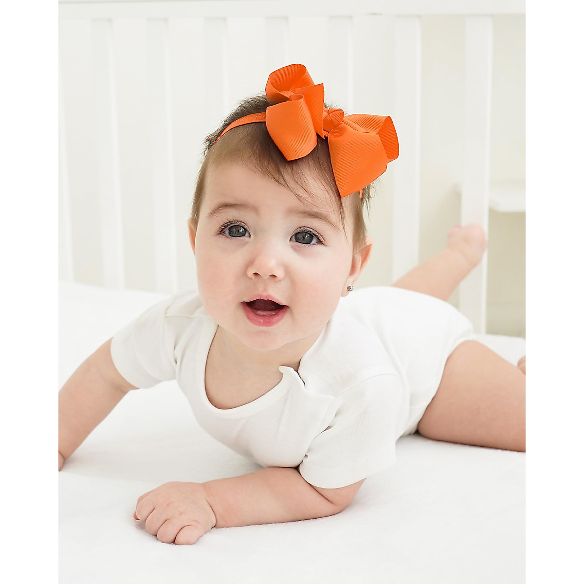 jollybows 40pcs Baby Girls Grosgrain Ribbon Hair Bows Headbands 4" Elastic Hair Band Hair Accessories for Infants Newborn- Natural Color Set