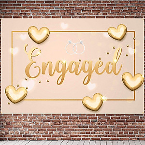 PAKBOOM Engaged Backdrop Banner - Engagement Bridal Shower Party Decorations Supplies - 3.9 x 5.9ft Gold