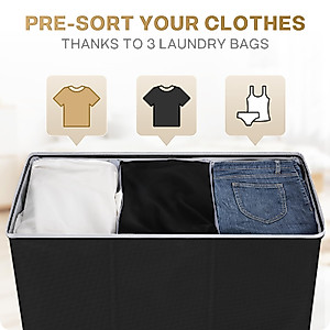 SOLEDI 180L Laundry Hamper 3 Section, Extra Large Laundry Hamper with Lid, Dirty Clothes Hamper with Sturdy Handle, Large Laundry Basket Organizer for Laundry Room, Bedroom, Hampers for Laundry