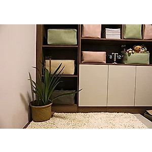 HARMOSO Collapsible Storage Basket (14Lx10.6Wx6.6H) Decorative Storage Bins with Handles Canvas Storage Baskets for Shelves Gift baskets organizing Toys Clothes Books baskets (Green,3Pack)
