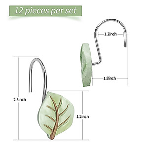 Gibelle 12PCS Leaves Shower Curtain Hooks, Green Plant Leaf Decorative Shower Curtain Hooks Metal Rustproof Cute Eucalyptus Shower Curtain Rings Bathroom Decoration Accessories