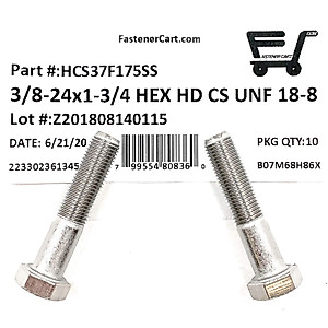 3/8-24x1-3/4 Stainless Steel Hex Cap Screws PT Hex Bolts 18-8 (UNF) FINE Thread (10 pcs)