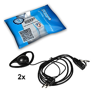 HQRP 2-Pack D Shape Earpiece Headset PTT Mic Compatible with Motorola CP250, CP300, RDV-2080D, RDV-5100, VL50 Sun Meter