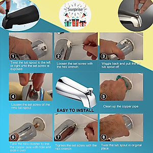 Slip Fit Tub Spout with Pull-Up Diverter for 1/2 inch Copper Tube,5.4 INCHES in Length,Easy to Install,Chrome (Not Applicable to Threaded Pipes) Thickened and Elongated Design 300 Grams