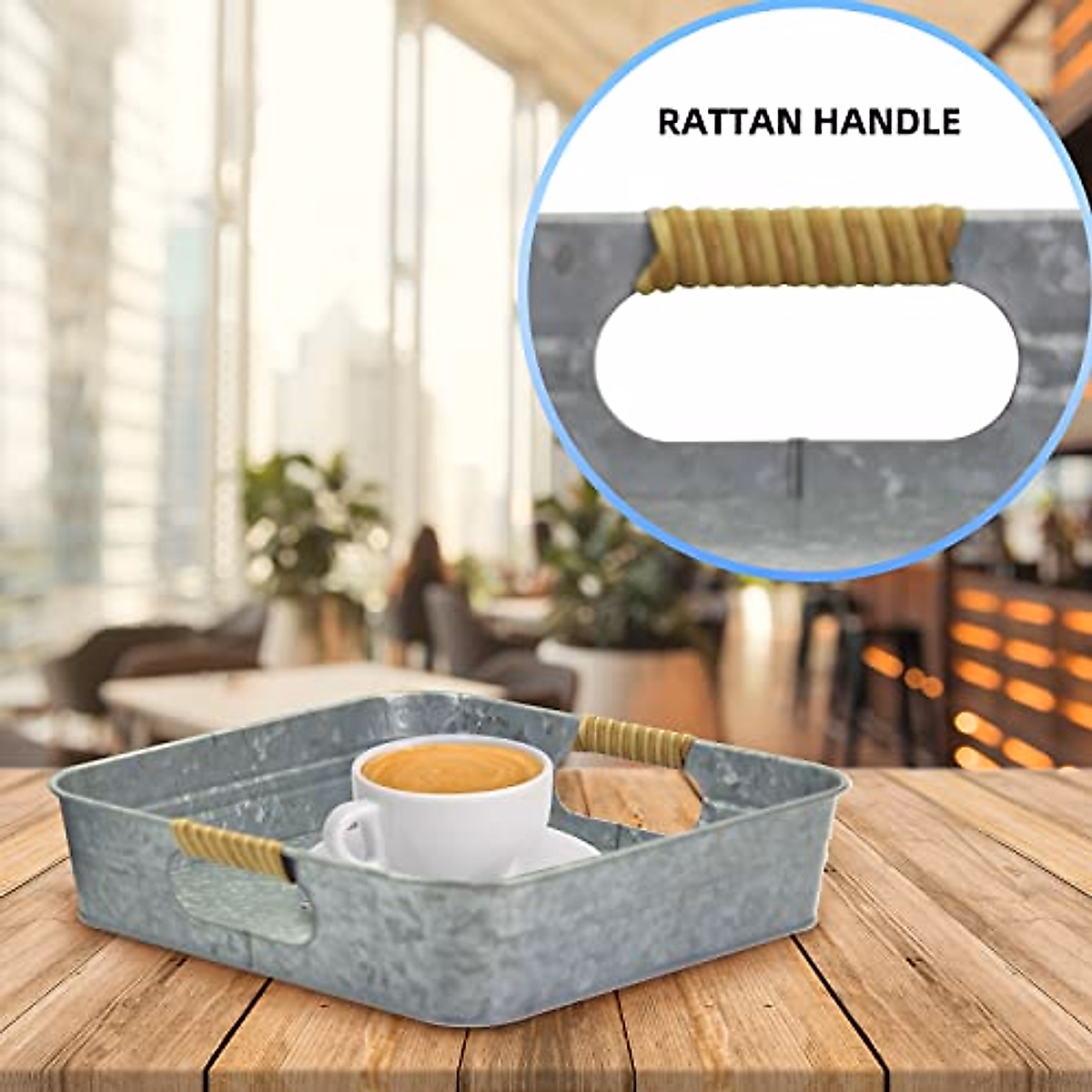 Farmhouse Tray for Coffee Table – Beautiful Galvanized Tray Decor, 12"x12" Galvanized Coffee Table Tray Decor, Galvanized Serving Tray with Handles for Your Home (Set of 2,Galvanized)