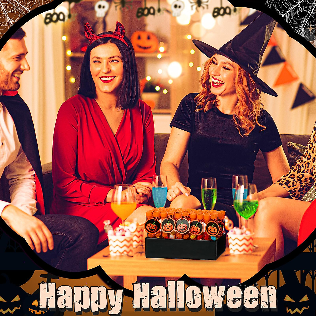 Photect 50 Set Halloween Test Tubes 100 x 16 mm Clear Plastic Tubes with Caps 10 ML Candy Tubes for Candy Storage, Scientific Experiments, Halloween Party Favors