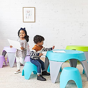 ECR4Kids Ayana Table and Stool Set, Kids Furniture, Cyan/Light Grey, 5-Piece