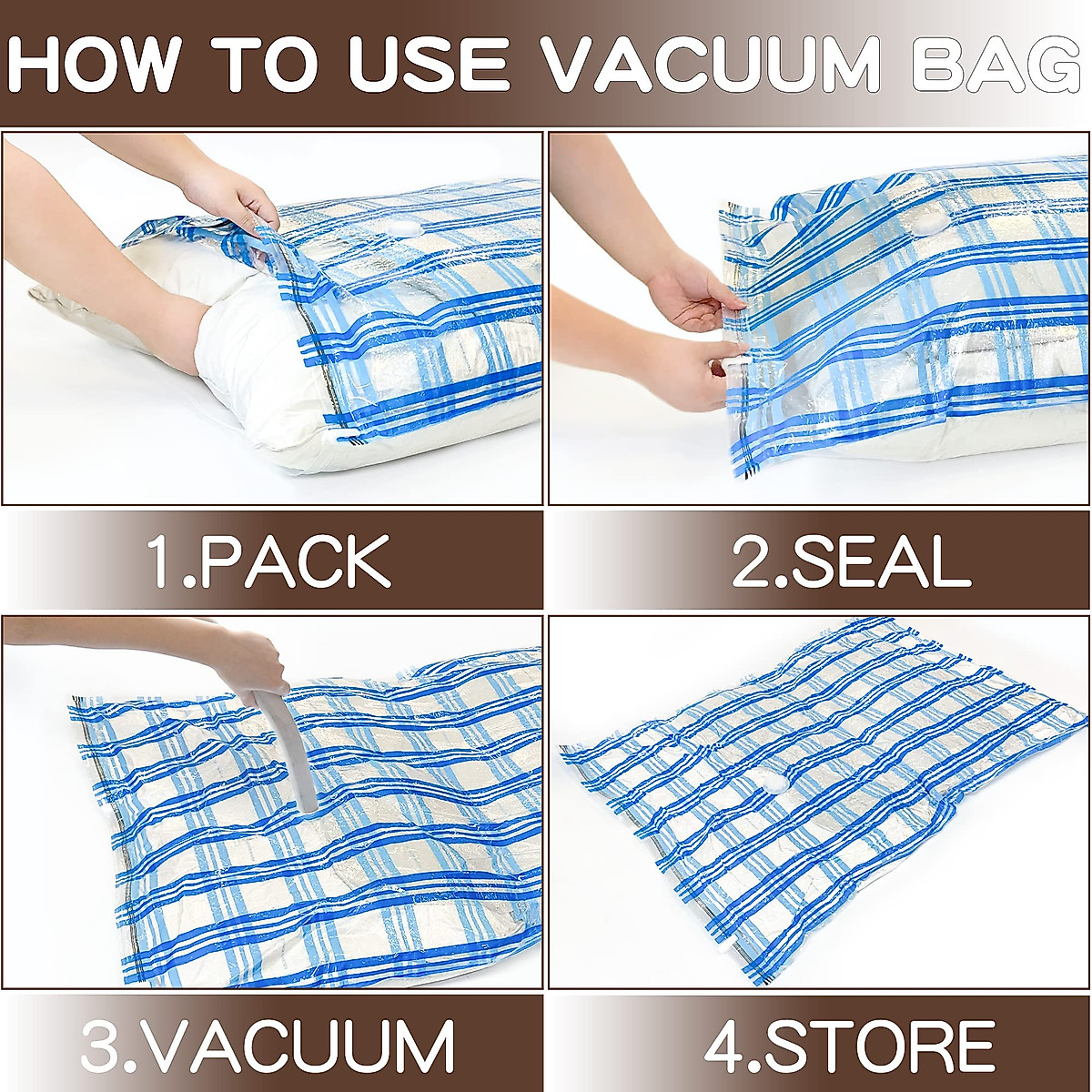 Vacuum Storage Bags, 6 Jumbo Space Saver Vacuum Seal Storage Bags for Clothes, Clothing, Comforters and Blankets
