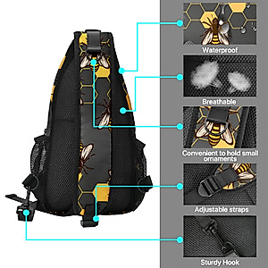 FyLybois Honeycomb Bee Sling Bag Crossbody Travel Hiking Bags Mini Chest Backpack Casual Shoulder Daypack for Women Men with Strap Lightweight Outdoor Sport Climbing Runners