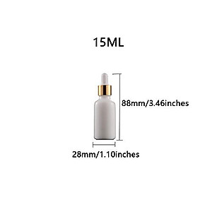 12PCS White Porcelain Essential Oil Dropper Bottle,Empty Refillable Squeezable Dropper Bottles Container Jars with Gold Aluminum Cap Eye Liquid Dropper with Glass Pipette (15ml)