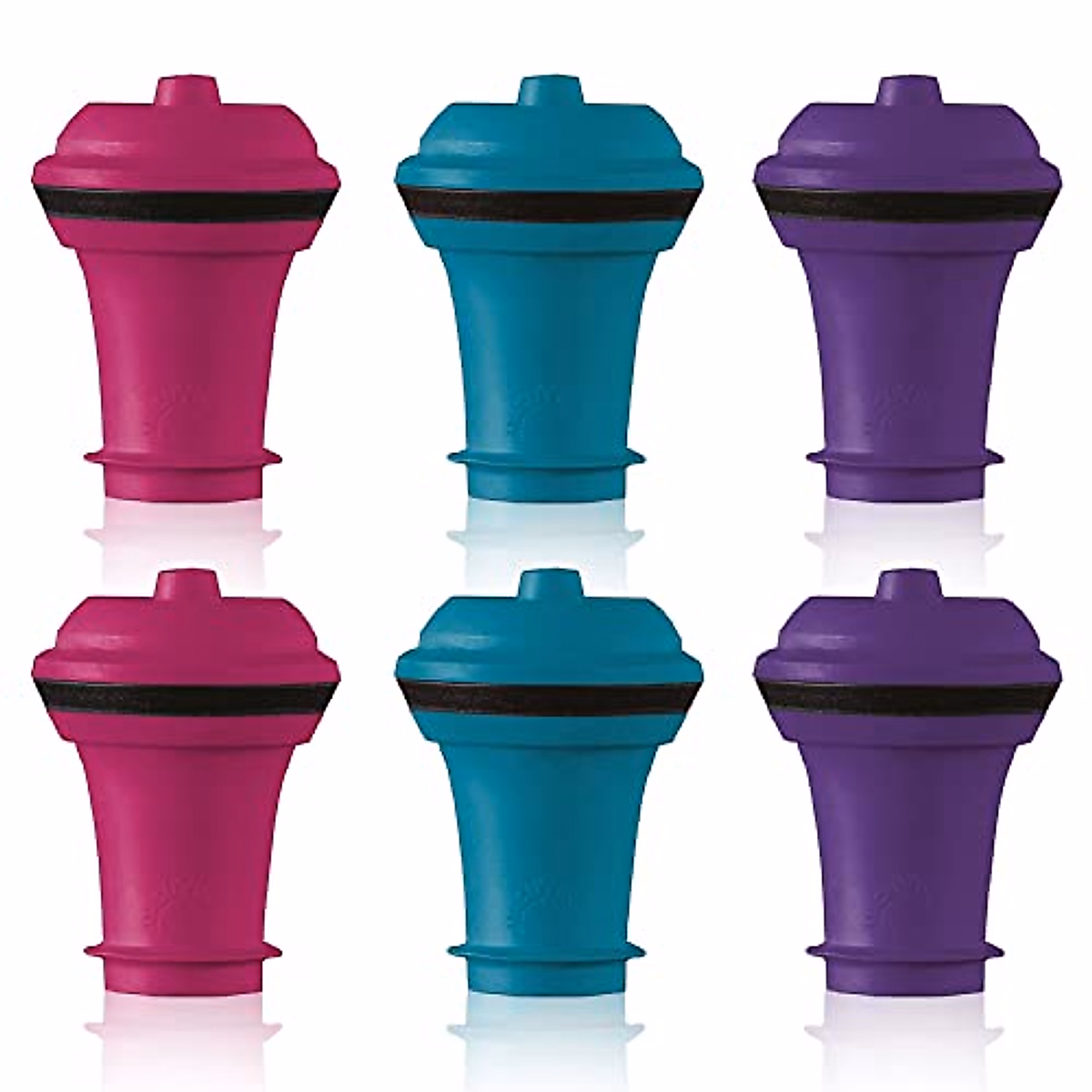 Vacu Vin Wine Saver Vacuum Stoppers - Set of 6 - Multicolor - for Wine Bottles - Keep Wine Fresh for Up to a Week with Airtight Seal - Compatible with Vacu Vin Wine Saver Pump