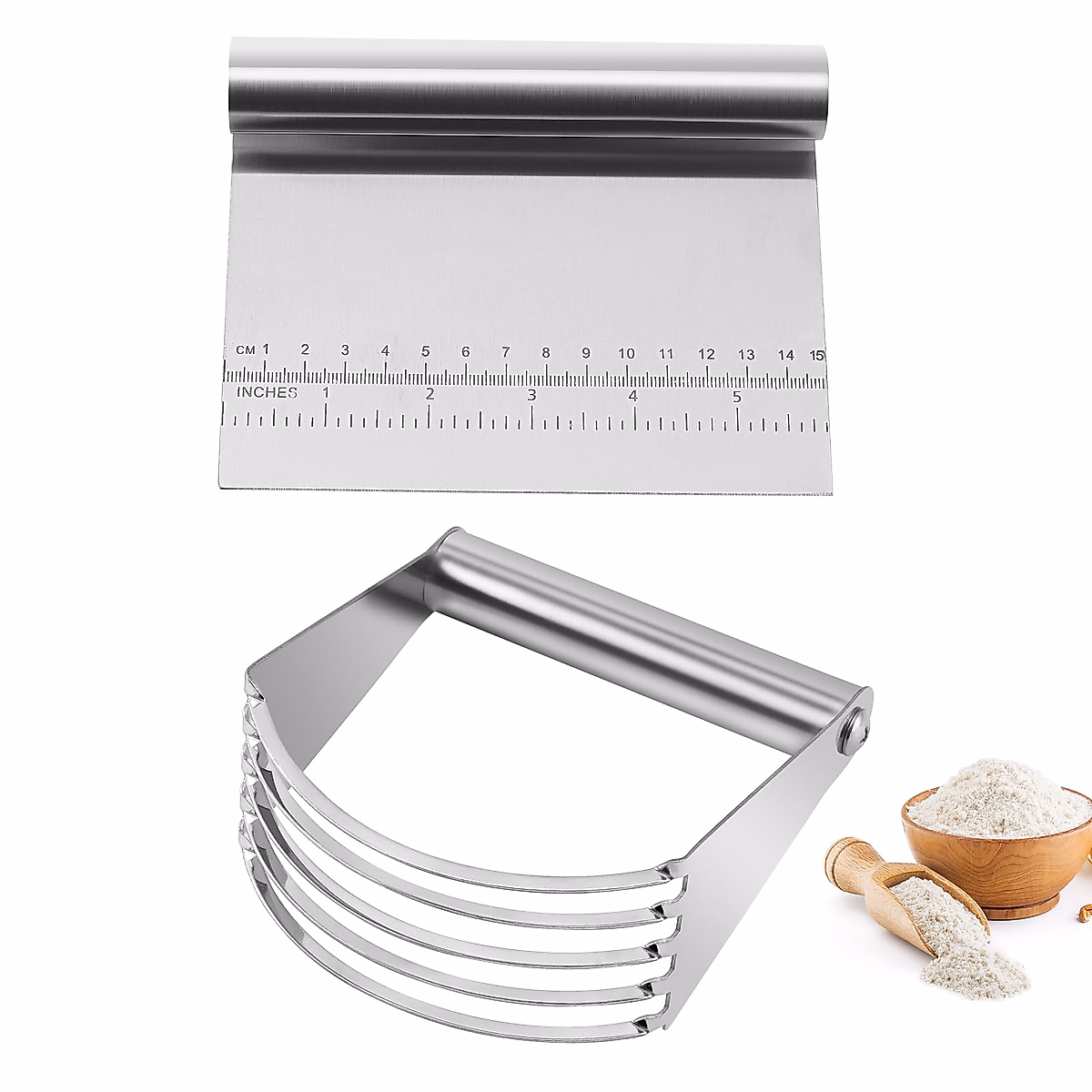 ISZW Dough Blender Pastry Cutter Set, Pastry Cutter Pastry Scraper Set, Stainless Steel Dough Pastry Scraper/Cutter/Chopper, Multipurpose Pizza/Biscuits/Dough Cutter, Professional Baking Dough Tools