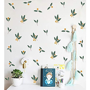 Nordic Tangerines Green Leaves Wall Decal, Fruit Wall Decals,Plant Fresh Leaves Sticker for Bedroom Office Decoration,Tangerine Wall Decals (32pcs Tangerines Leaf)