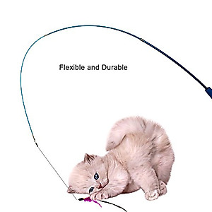 Depets Cat Feather Wand, Retractable Cat Wand Toy, 5PCS Assorted Feather Refills with Bell, Interactive Cat Toy Wand for Indoor Cat and Kitten Funny Exercise