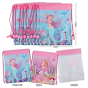 Konsait Mermaid Party Bags Kids Mermaid Birthday Party Supplies Favors Gift Bags 10 Pack, Kids Party Candy Drawstring Bags Pouch, Goodie Bags for Children Girls Toddlers