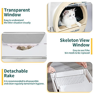 VARLNALY 4.0 Large Semi -Automatic-Cleaning Cat Litter Box, Pull-Out Non-Electric Fully Enclosed Litter Box, Prevents Urine Leakage, Isolates Odor, with Replacement Trash Box 24PCS, White