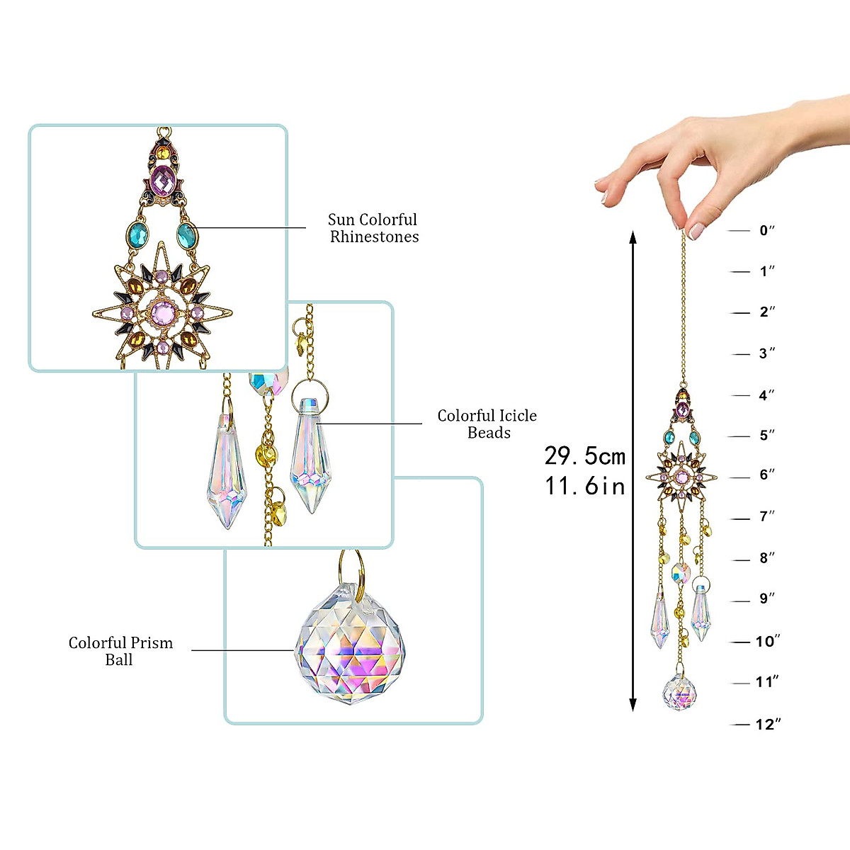 Hanging Sun Catchers with Crystals, Glass Icicle Prisms Rhinestones Suncatcher, Rainbow Maker Pendant Indoor Window Home Car Decor Gift