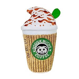 Pro Pet Works Doggie Bucks Plush Squeaky Chew Toy for Dogs Cats Puppies-Best Funny Parody Birthday for Small Medium & Large Animals-Stuffed Fall Coffee Squeaker