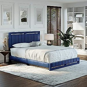 Boyd Sleep Beaumont Upholstered Platform Bed with Headboard, Mattress Foundation with Strong 14 Wood Slat Supports, No Box Spring Required, Black Faux Leather, Size Queen