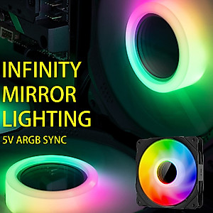 novonest 120mm PC Case Fan,5V 3PIN Addressable RGB Silent Fan,PWM 4PIN Adjustable Fan Group,High Performance Rotating Infinity Mirror Fan, with Fan Hub,UA0107(3-Pack)