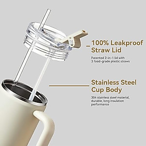 Gpeng 30/40/50 oz Tumbler with Handle, Water Bottles with Straw Lid, Insulated Stainless Steel Travel Mug Cup Holder Friendly, Keep Drinks Cold or Hot for Hours