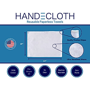 HANDECLOTH Reusable Paper Towels 12 PACK/Cotton/American Made/Machine Washable/Absorbent and Durable with Quality Edges and No Pilling/Guest Towel