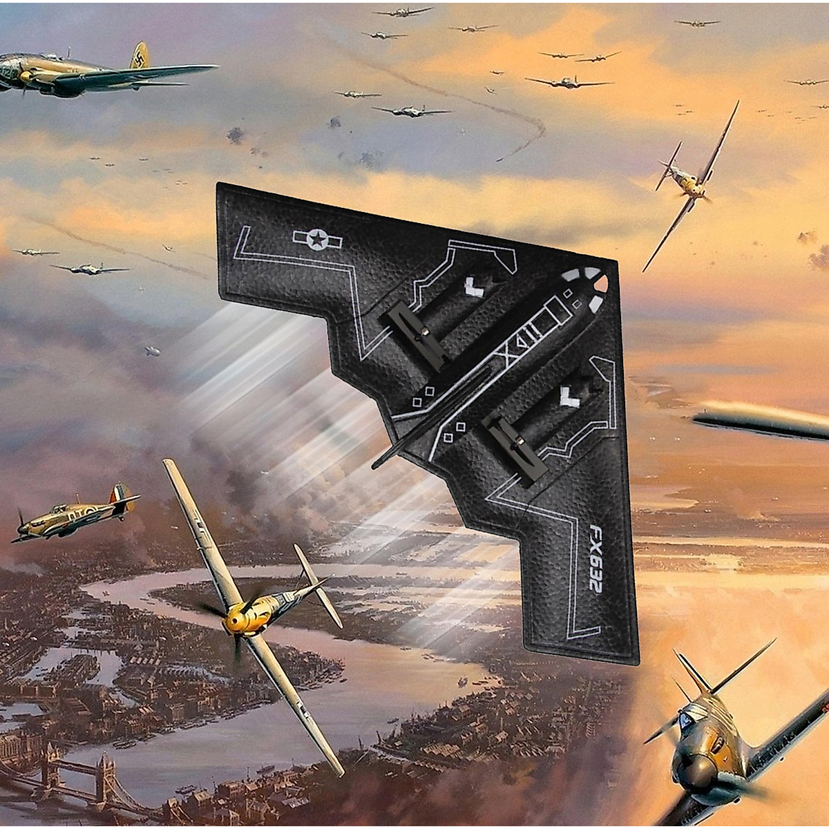 Eayaele RC B-2 Spirit Bomber Plane, 2CH Remote Control Airplane Foam Toy for Beginners Easy Ready to Fly Kids Boys (Black)