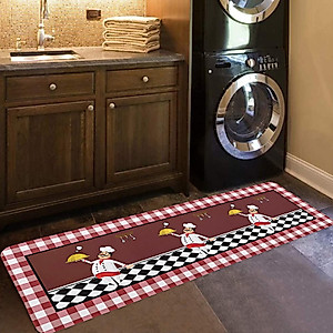 Libaoge Farmhouse Chef is Cooking Pizza Bread Red and White Plaid Kitchen Mat Rug 1 PCS Runner Rug Anti-Fatigue Comfort Memory Foam Standing Mat Non-Slip Floor Door Mat for Bathroom Bedroom 24x71in