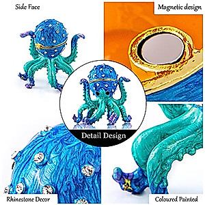 QFkris Octopus Trinket Box with Shinning Rhinestones, Magnetic Jewelry Box Hand-painted Figurine Collectibles Ring Holder Case