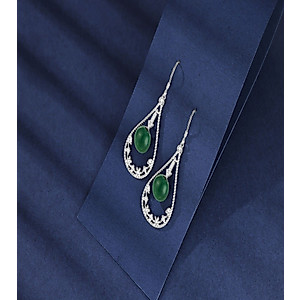 Reapuson Natural Agate Tree of Life Moissanite Dangle Earrings 18K White Gold Plated Sterling Silver for Women