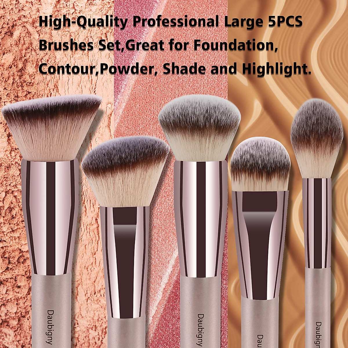 Makeup Brushes, Daubigny 16Pcs Complete Premium Synthetic Makeup Brush Set with Professional Foundation Brushes Powder Concealers Eye shadows Blush Makeup Brush for Perfect Makeup (Champagne Gold)