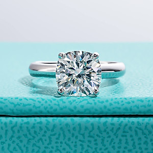 AnuClub Cushion Cut Moissanite Engagement Ring 3.5ct D Color Lab Created Diamond 18K White Gold Plated Sterling Silver Eternity Wedding Promise Anniversary Band Ring, Christmas Gift for Women 6