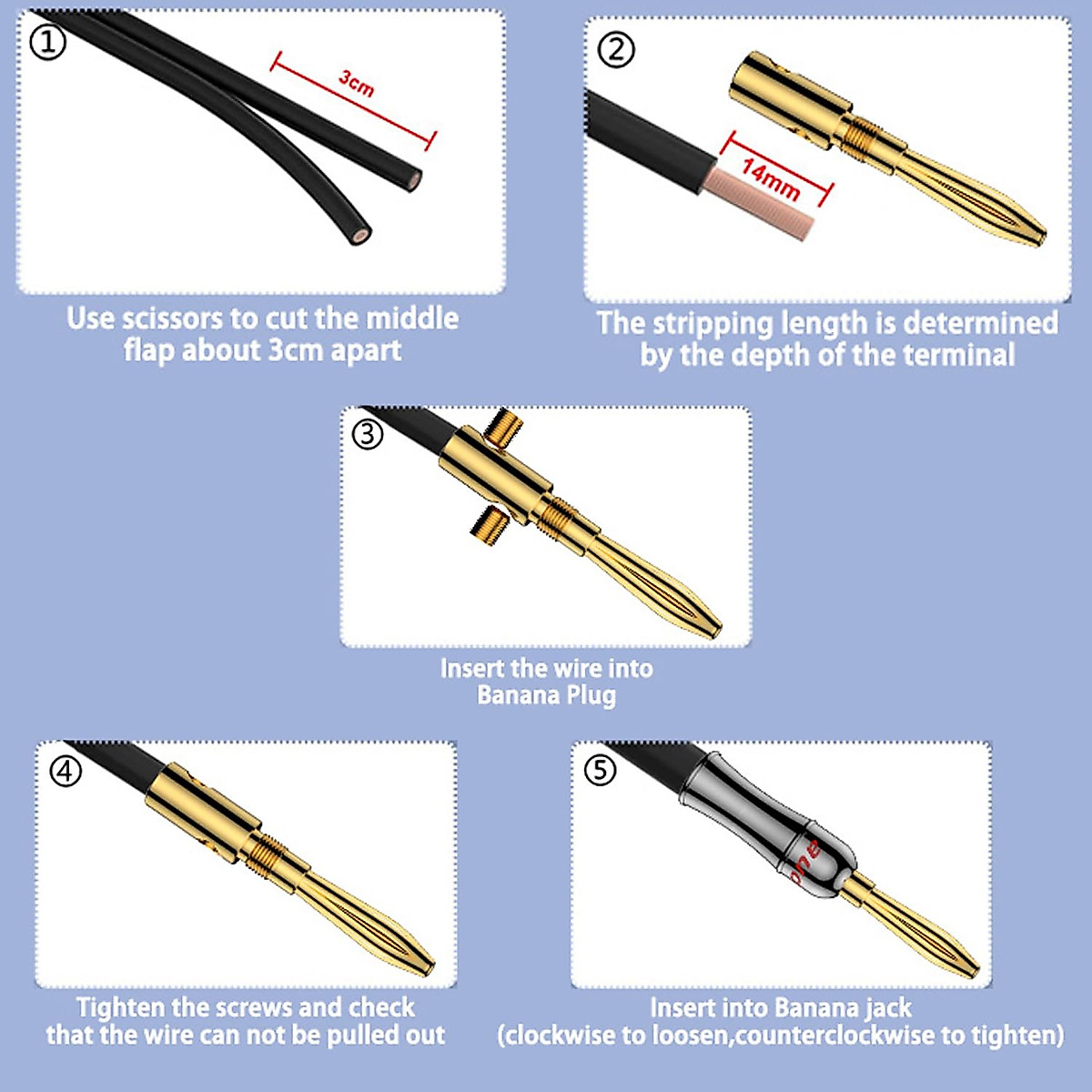 Viborg Audiocrast HiFi Speaker Banana Plugs Gold Dual Screws Locking Banana Connector Terminals 8 PCs (UST)