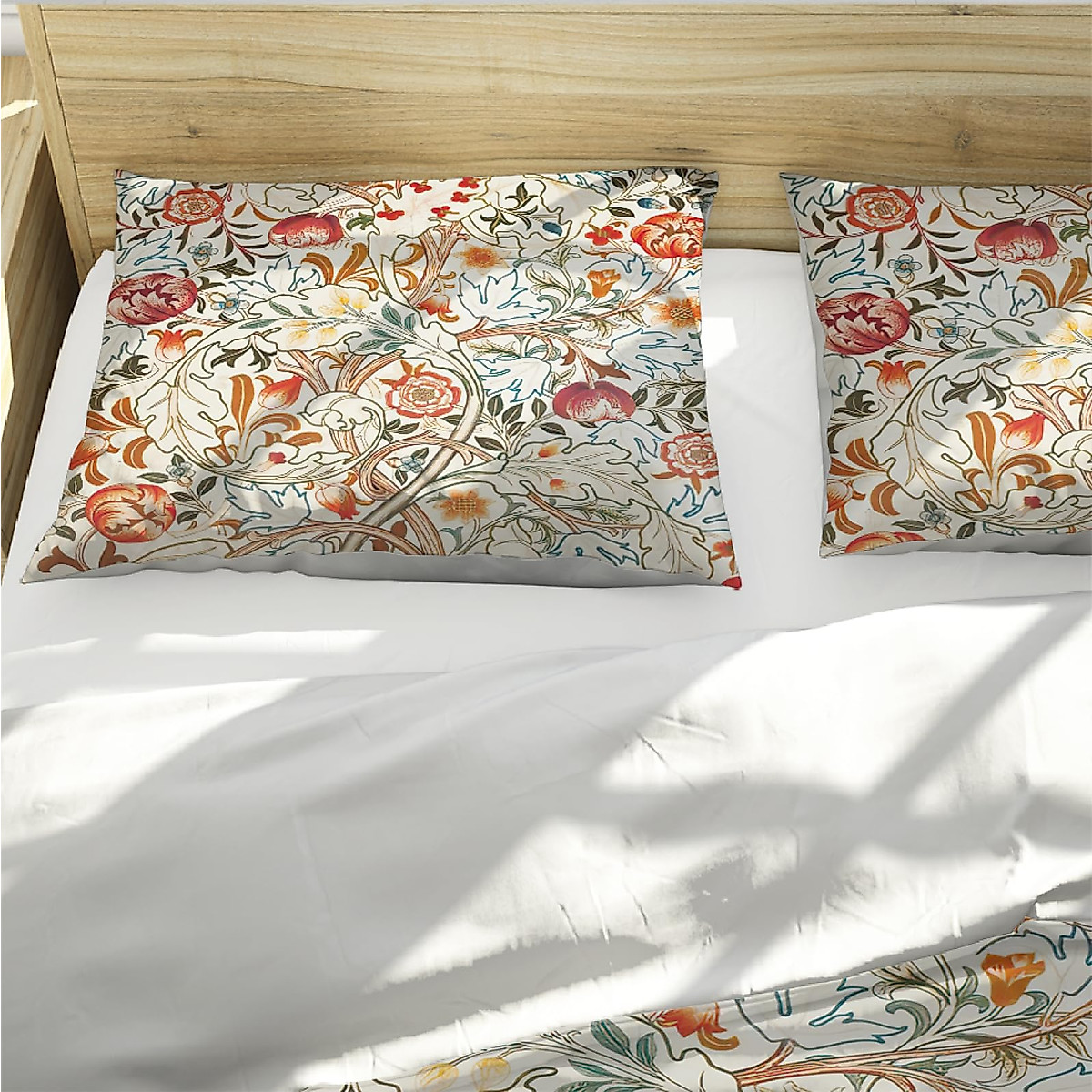 FEIPUHOME Art William Morris Rustic Floral Duvet Cover Set Vintage Garden Plants Herbs Flowers Botanical Classic Design 3 Piece Bedding Set Queen