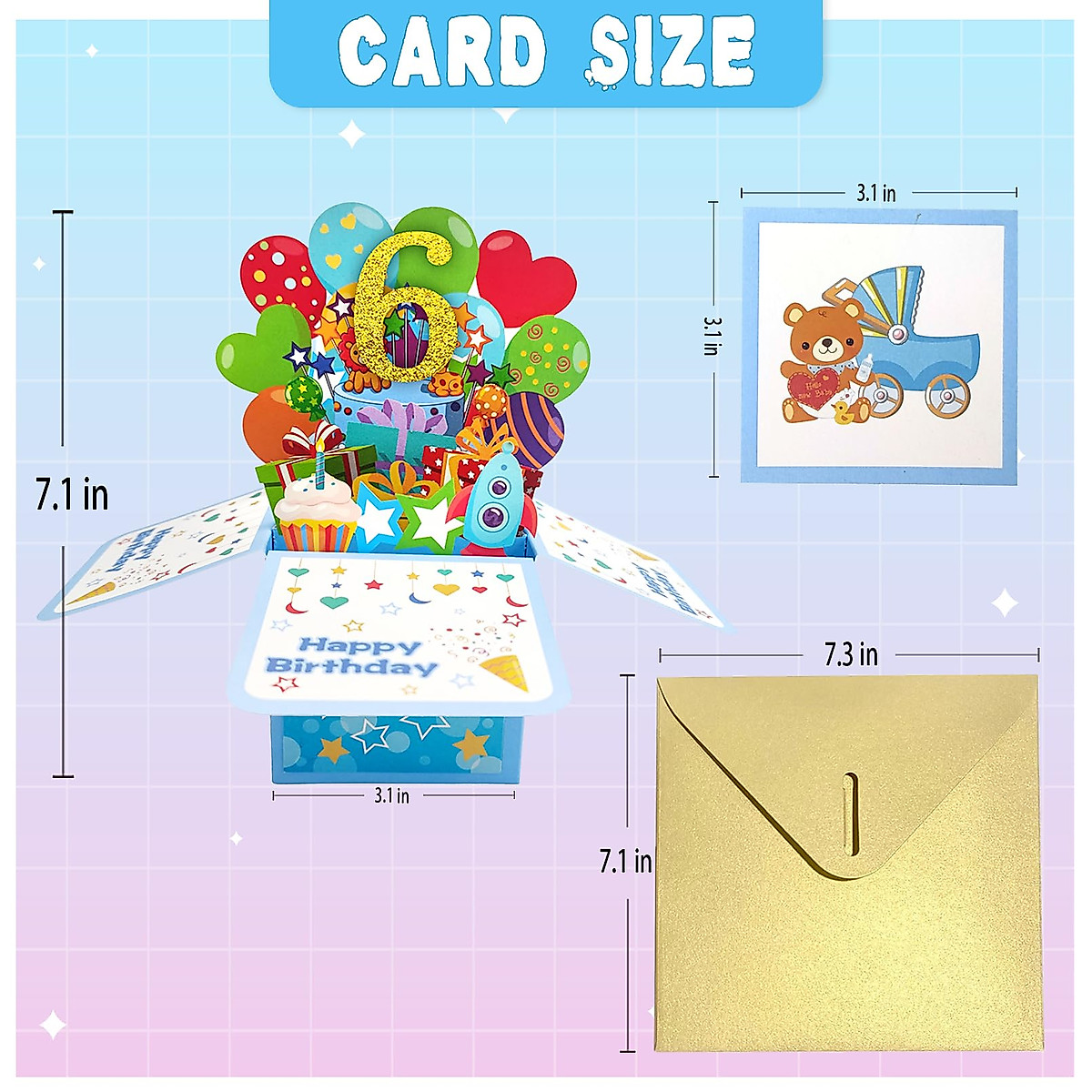 Asmallgf Funny 6th Birthday Pop Up Card from Mom Dad, Splendid 6 Years Old Birthday 3D Greeting Card for Young Boy Girl, Best 6 Bday Gift Ideas for Cute Kids, (As-061-BH)