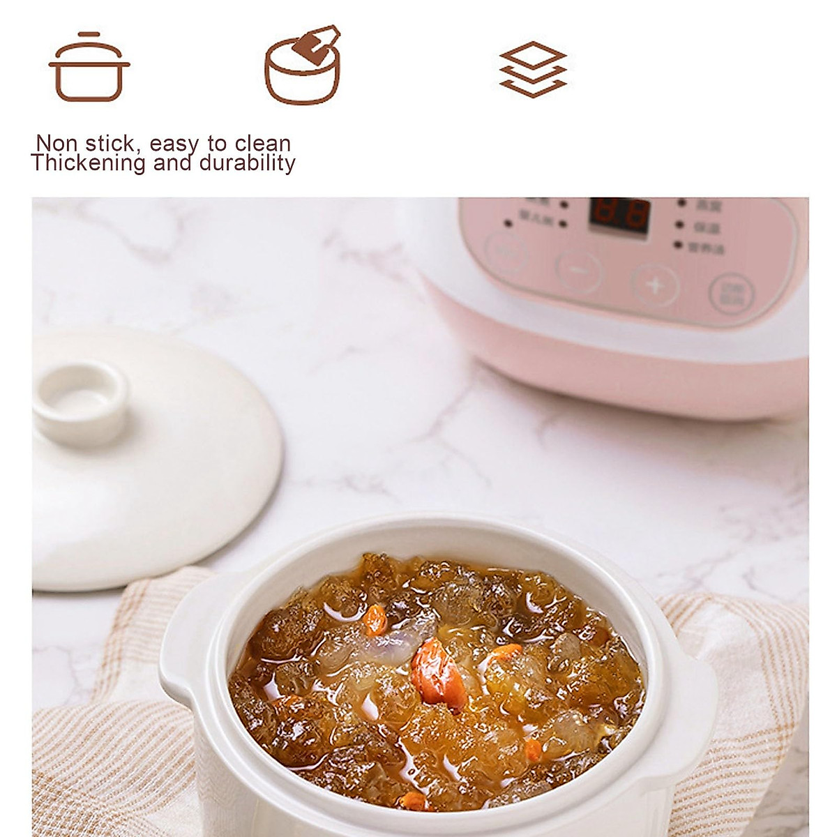 1L Ceramic Electric Stew Pot, 200W Cooker, Electric Cooking Pot for Porridge Rice Soup (US Plug 110V)