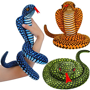 Sosation 3 Pcs Snake Stuffed Animal 43 Inches Cobra Snake Plush Toy Large Realistic Snake Stuffed Animal Toy with Red Tongues Python Stuffed Dolls Gifts for Children Kids