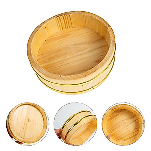 YARNOW Sushi Rice Mixing Tub, Wooden Sushi Rice Bowl, Japanese Sushi Bucket (7.9 Inch, Khaki)