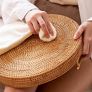 Woven Serving Tray, Rattan Round Tray, Wicker Serving Basket with Wooden Handles (12.6 inch / 32cm)